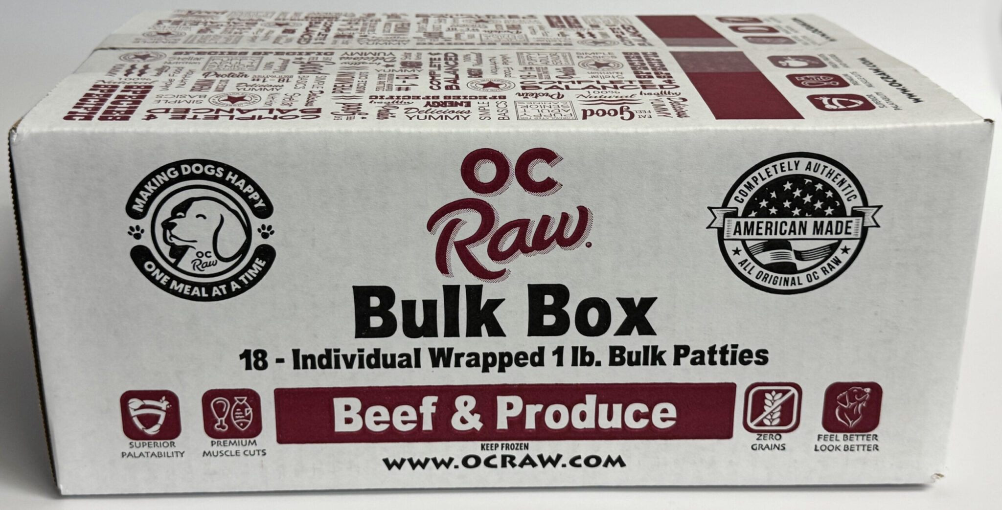 OC Raw Dog Beef & Produce patties 18lb bulk box – White Rock Pet Food ...