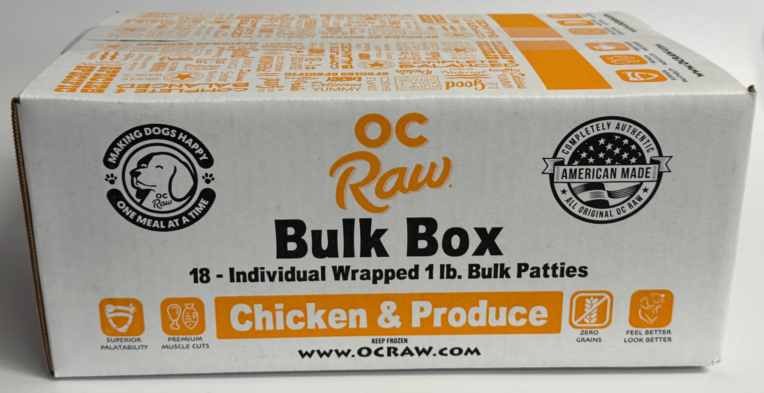 OC Raw Dog Chicken & Produce patties 18lb bulk box – White Rock Pet Food Delivery